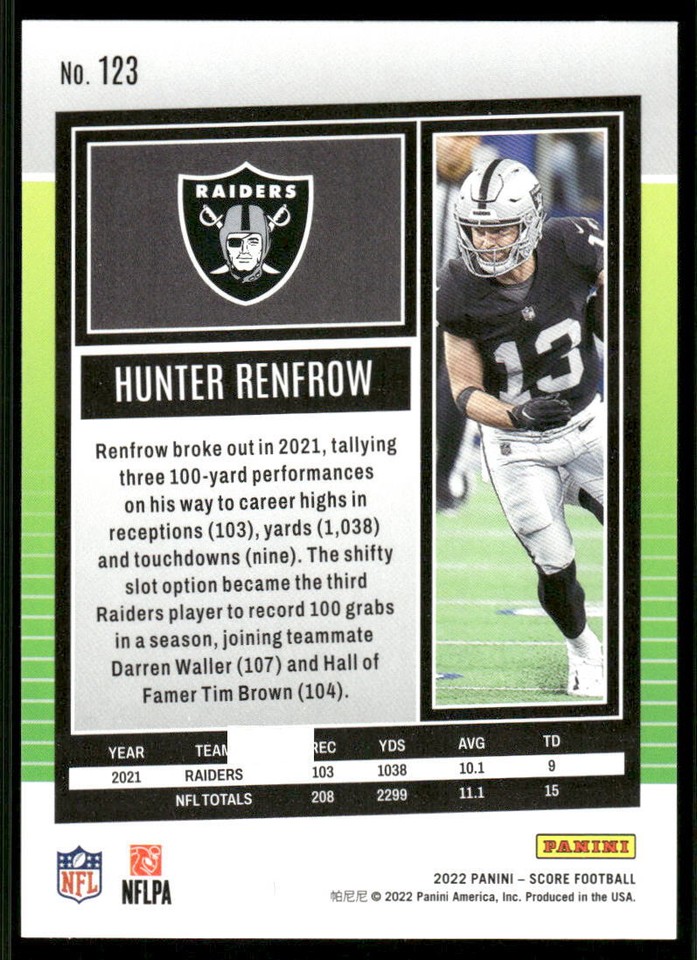 2022 Score #123 Hunter Renfrow | eBay