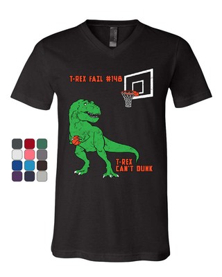 T-Rex Can't Dunk Funny V-Neck T-Shirt Basketball Tyrannosaurus Fail | eBay