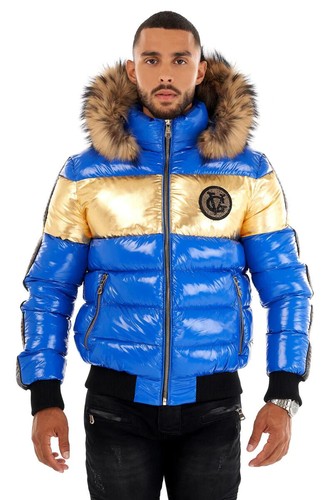 Avenue George V Paris Men's Puffer Jacket Ivory Rhinestone High Fur on ...