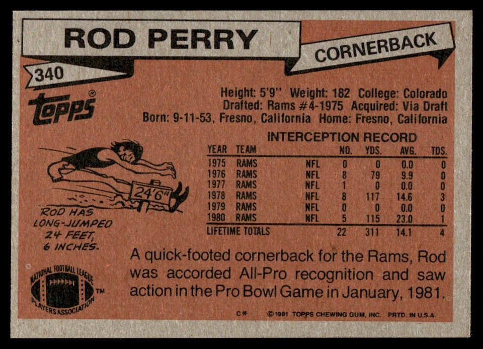 1981 Topps Rod Perry Los Angeles Rams #340 | eBay