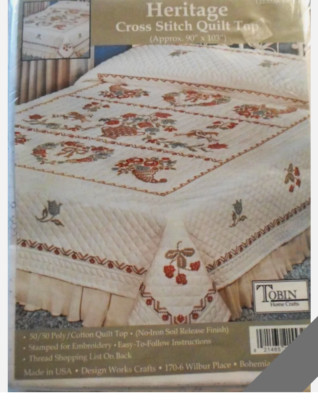 NIP Tobin 'Heritage' Stamped Cross Stitch Quilt Top DBL 90" X 103" | eBay