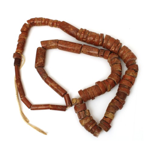 African Trade Beads 2 Strands Rusty Red Stone Bauxite White Glass ...