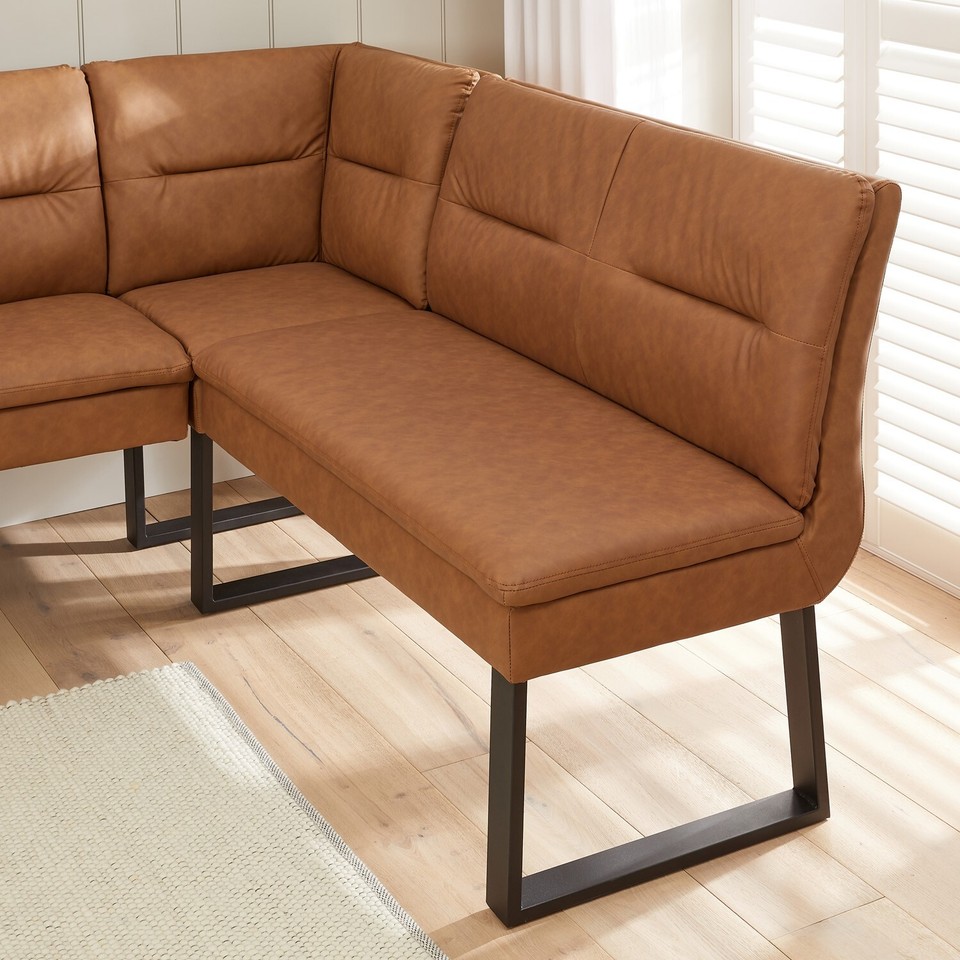 Corner Dining Bench Bronx Industrial Tan Brown Faux Leather Kitchen ...