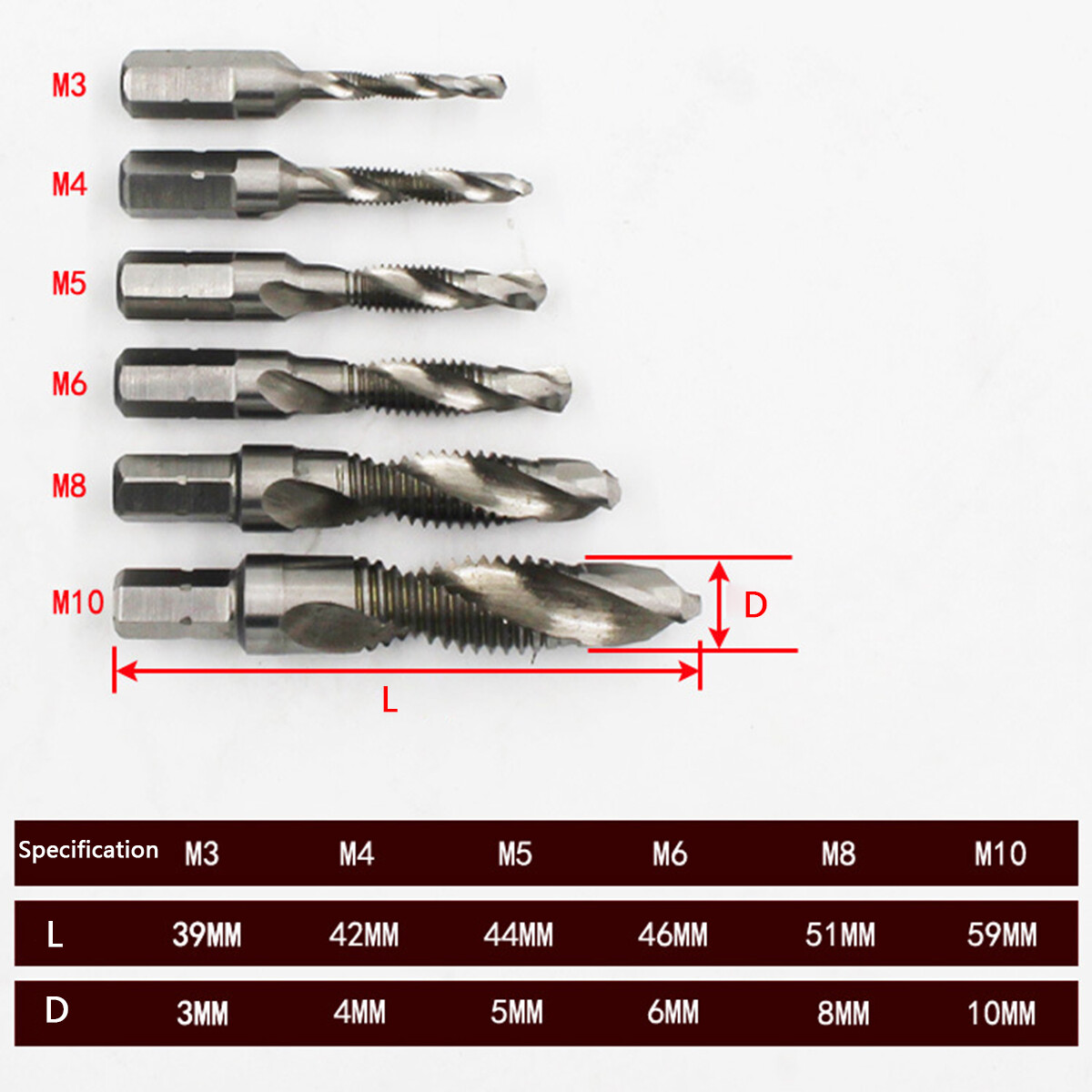 Screw Tap Drill Bits M3-M10 HSS Hex Shank Thread Metric Spiral Point ...