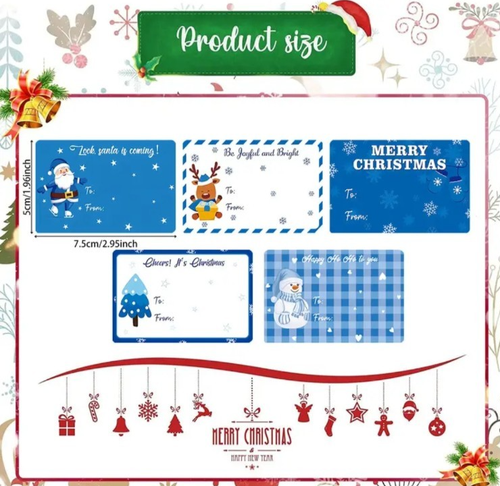 christmas labels blue xmas festive self adhesive sticky gift present ...