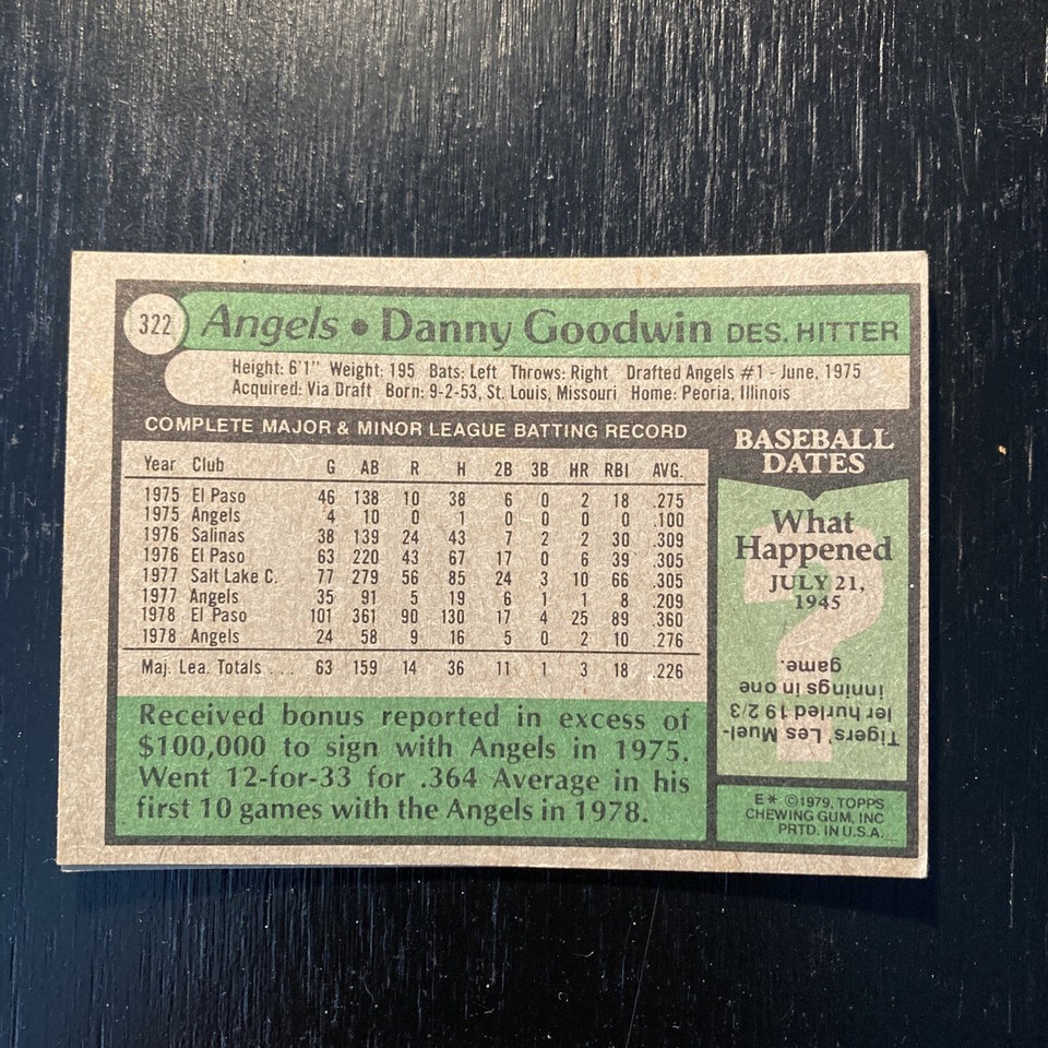 1979 Topps Rookie RC Card #322 Danny Goodwin California Angels NM | eBay