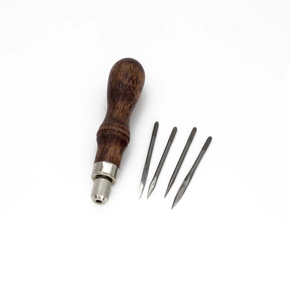 4in1 Awl(4 type) Wooden Handle Leather craft Stitching Tapered Sewing ...