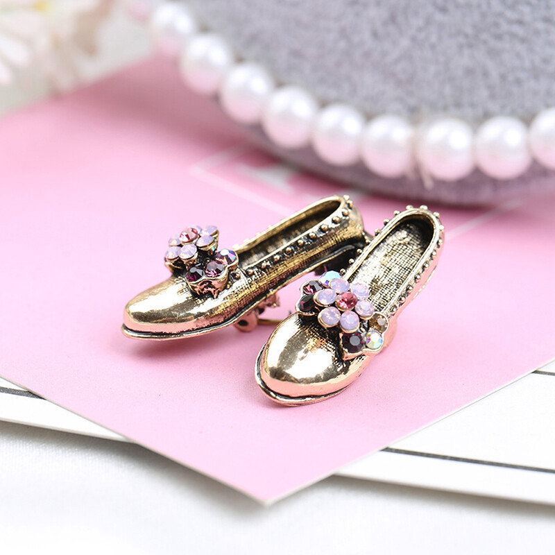 Retro Vintage Shoes Brooches Pink Rhinestone Flower Bowknot Shoes ...