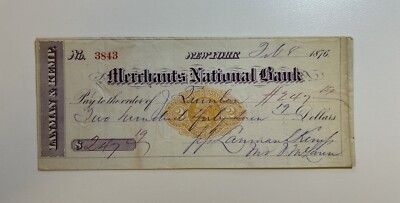 RN-F1 - Merchants National Bank - Bank Check - New York NY - 1876 | eBay