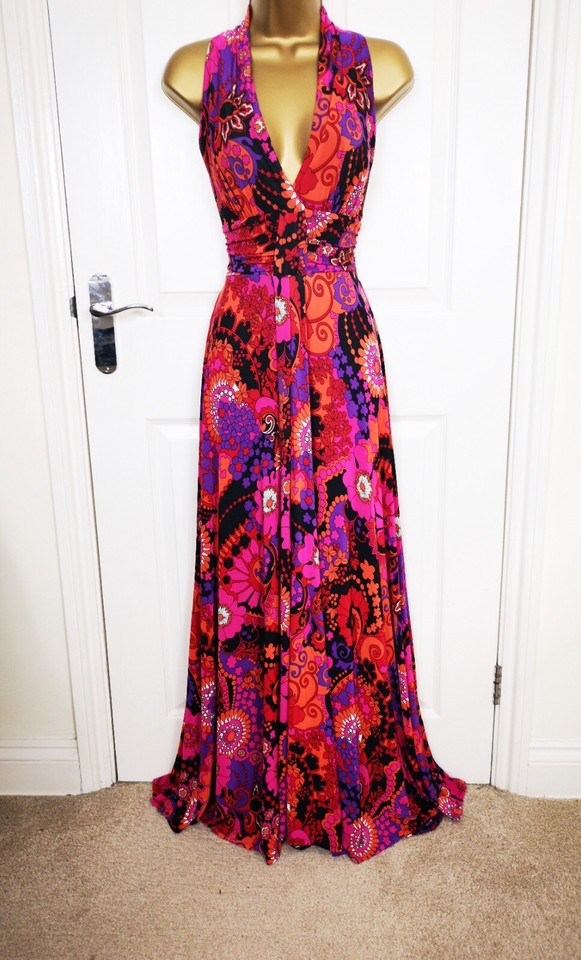 Phase Eight long pink purple multi coloured floral paisley maxi dress ...