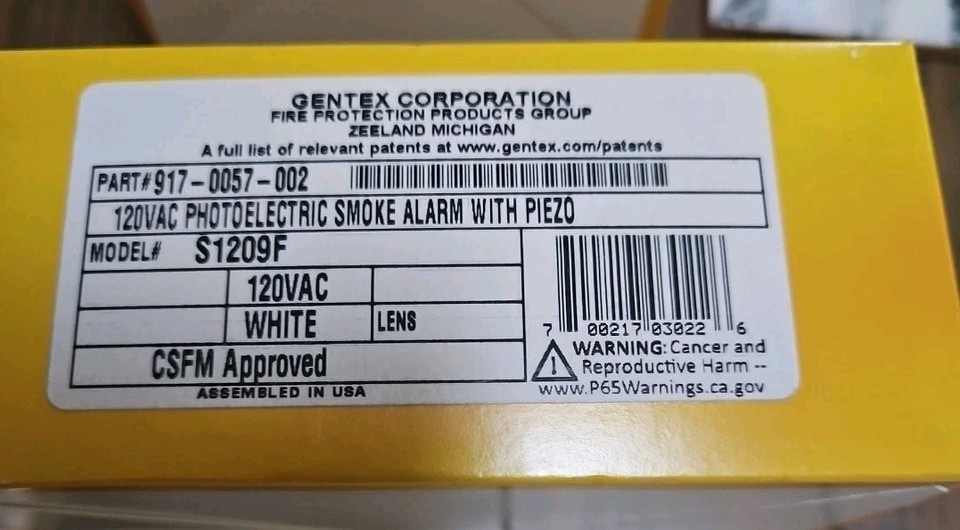 Gentex GN-503 Smoke And CO Alarm 120VAC With 9VDC Battery Backup C01209 ...