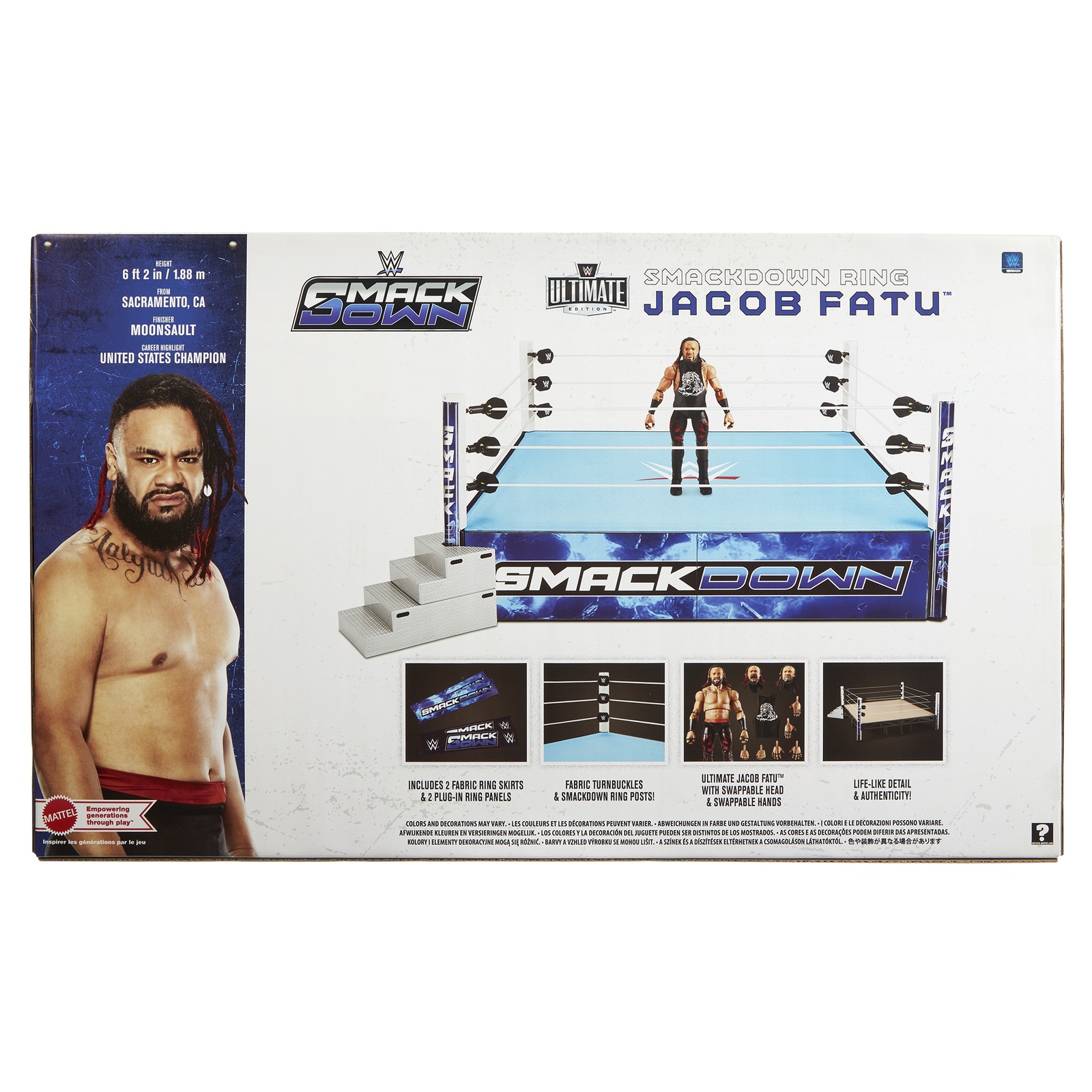 WWE Smackdown Real Scale Wrestling Ring Playset w/ Jacob Fatu Ultimate ...