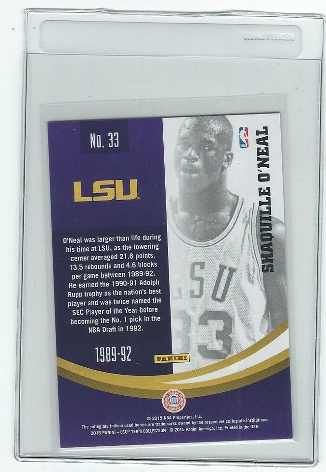 2015 Panini Louisiana State U. Shaquille O'Neal #33 card LSU mint | eBay