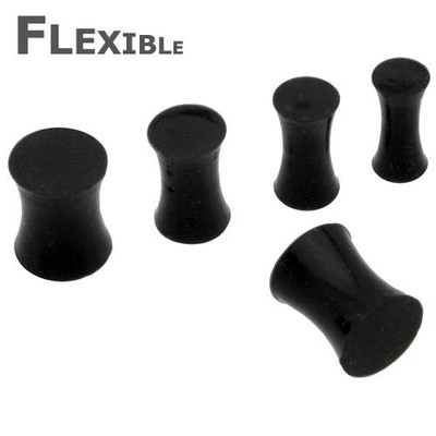 1 Pair Black Solid Flexi Silicone Saddle Plugs Ear Gauges You Pick Size ...