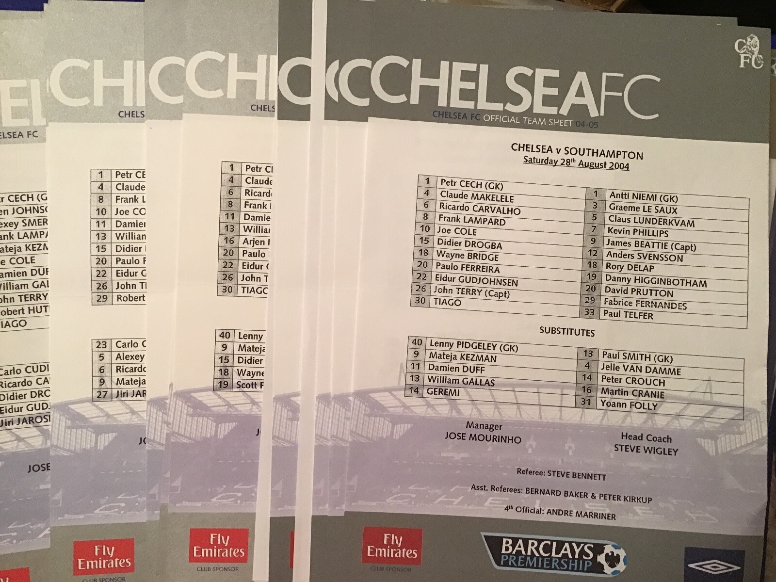 22 Chelsea FC Official Team Sheets Season 2004-05 (Premier League ...