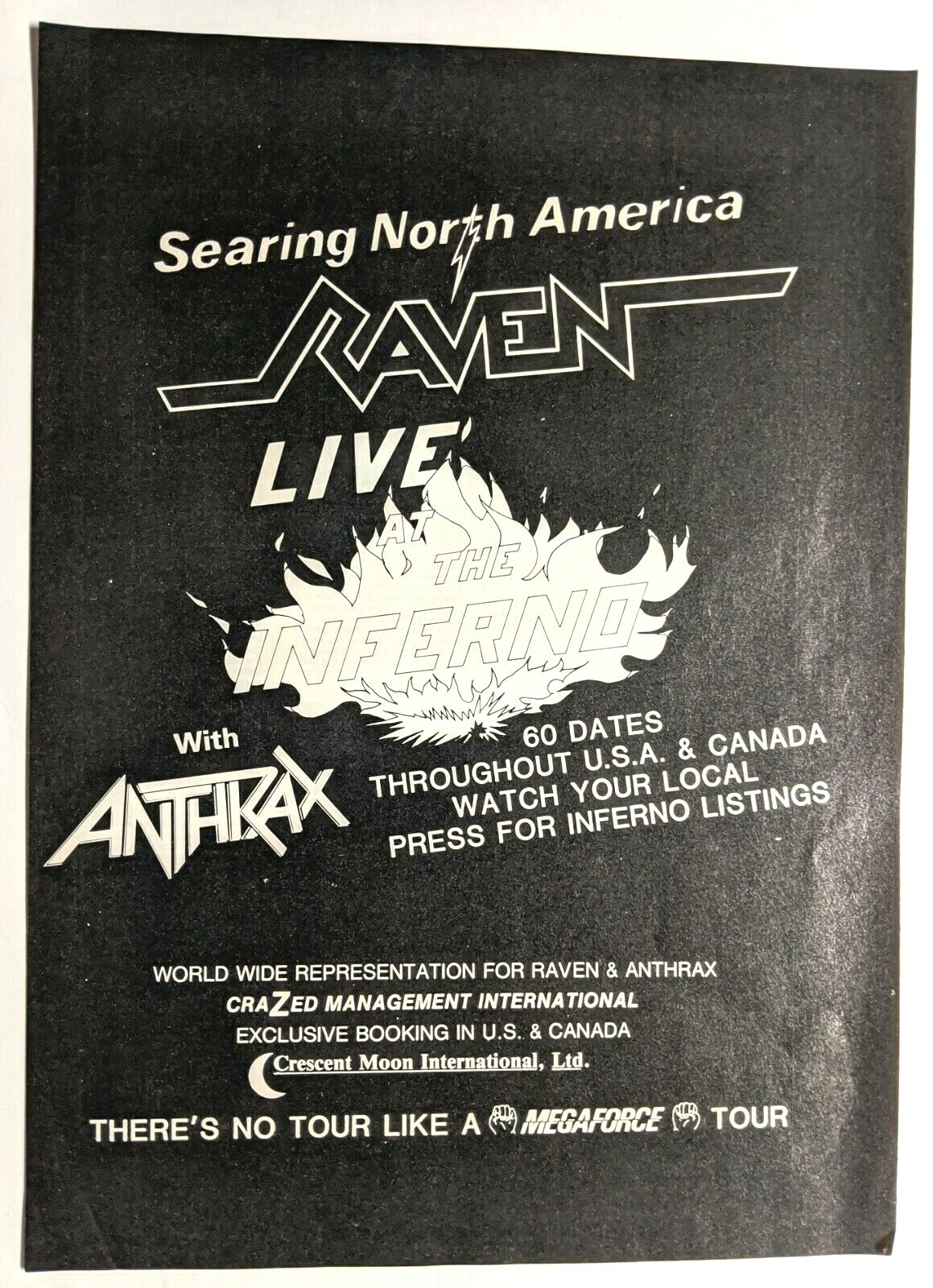 RAVEN LIVE AT THE INFERNO WITH ANTHRAX 1980'S U.K. MAGAZINE PRINT ...