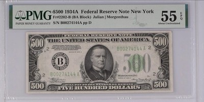1934-A $500 Federal Reserve Note FR. 2202B New York PMG AU55 EPQ | eBay
