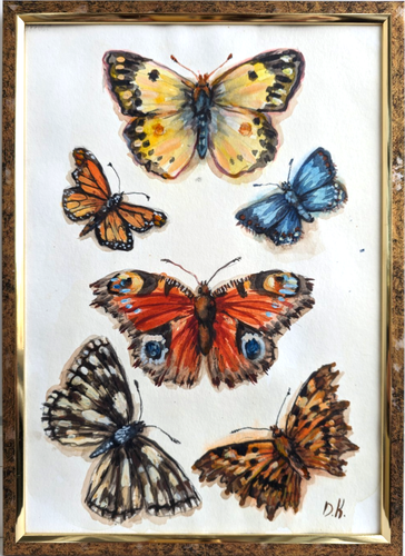 Original Watercolor Painting Butterflies Insects Entomology Art Gold ...