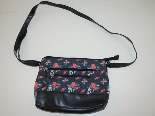 Gold Coast Cabbage Rose Floral Black Handbag Purse Bag 12x8" Crossbody ...