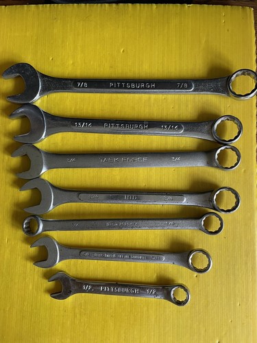 7 PIECE COMBINATION WRENCH USED PITTSBURGH-HTD-TASK FORCE-P&C MADE USA ...
