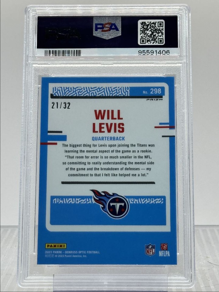 WILL LEVIS 2023 DONRUSS OPTIC RATED ROOKIE SHIELD PRIZM RC /32 PSA 9 ...