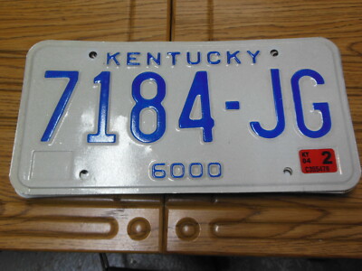 7184 JG = 2002 Kentucky Truck 6,000 # License Plate Blue Raised Letters ...