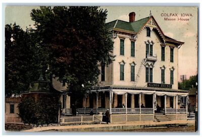 Colfax Iowa IA Postcard Mason House Exterior Trees People Scene c1910s ...