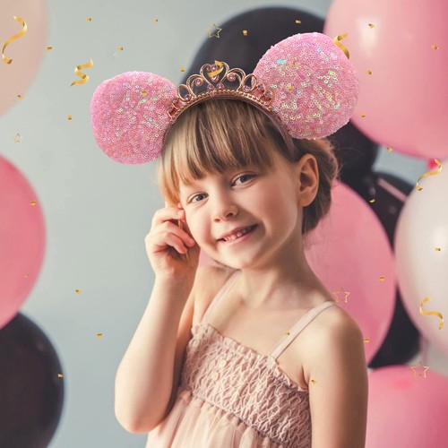 Pink Sequin Minnie Mouse Head with Headdress Princess Crown Ear 2023 | eBay