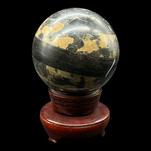 Striped Stone Sphere Orb On Wooden Spinning Base 6" Tall | eBay