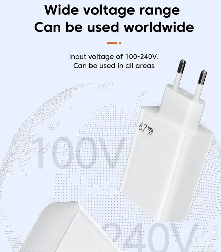 67W Fast Charger EU Plug USB-C Cable Compatible Xiaomi Redmi Turbo ...