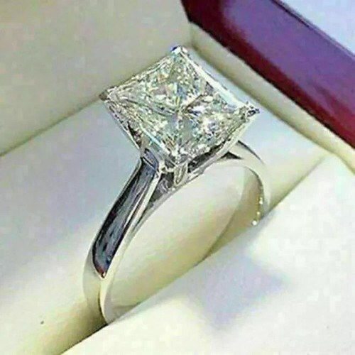 3Ct Princess Lab-Created Diamond Solitaire Engagement Ring 14k White ...