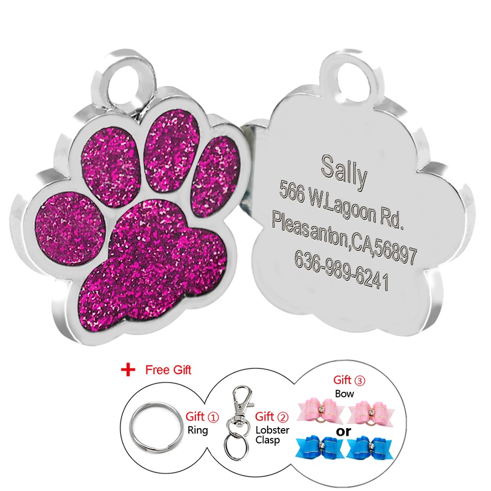 Glitter Paw Custom Dog Tags for Pets Engraved Pet Puppy Cat Name ID ...