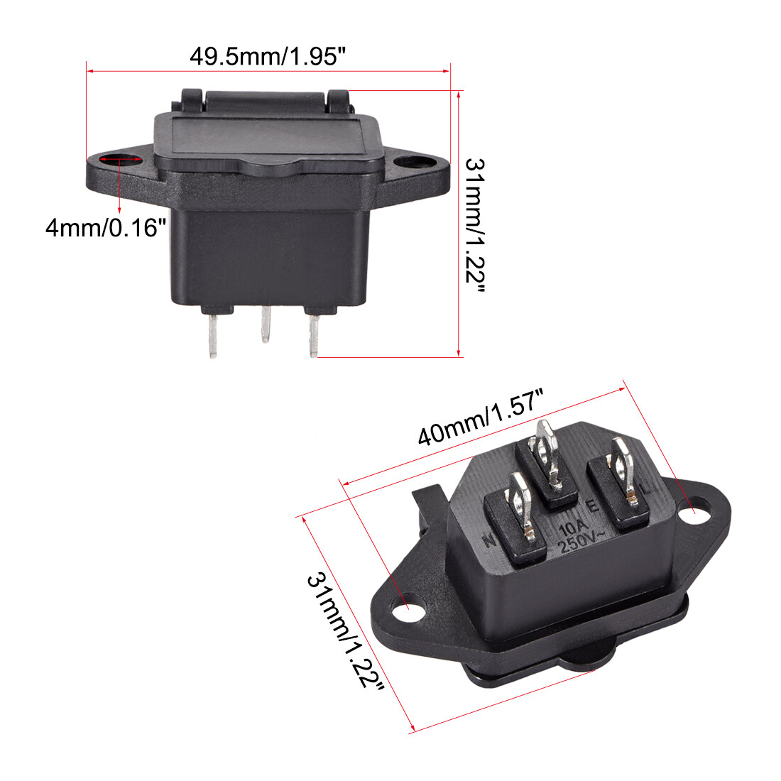 C14 Panel Mount Plug Adapter AC 250V 10A 3 Pins IEC Inlet Module Plug ...