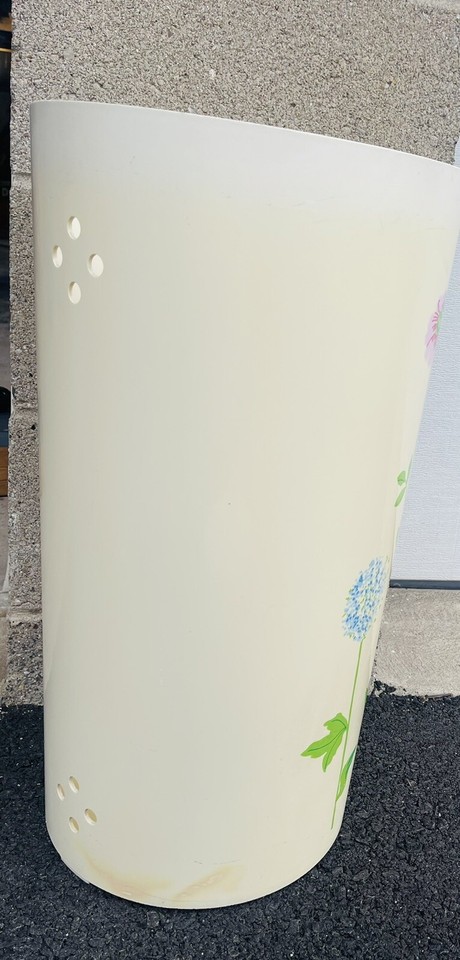 Vintage MCM Hand Painted Flowers Ivory Waste Can Laundry Hamper ...