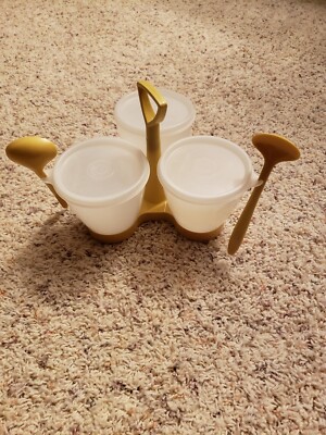 VTG RETRO TUPPERWARE 3 COMPARTMENT CONDIMENT CADDY 757 YELLOW BBQ ...