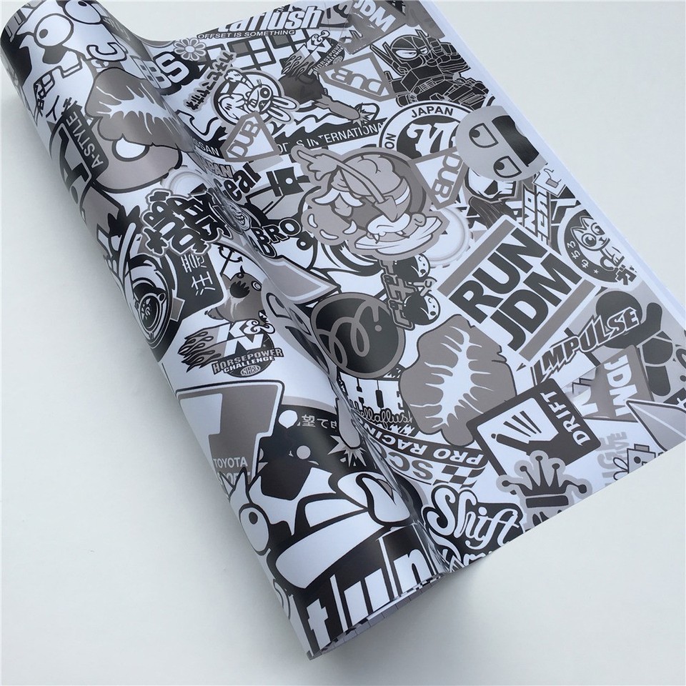 【Sticker Bomb】Black White Vinyl Wrap Decals Film Graffiti Cartoon Sheet ...