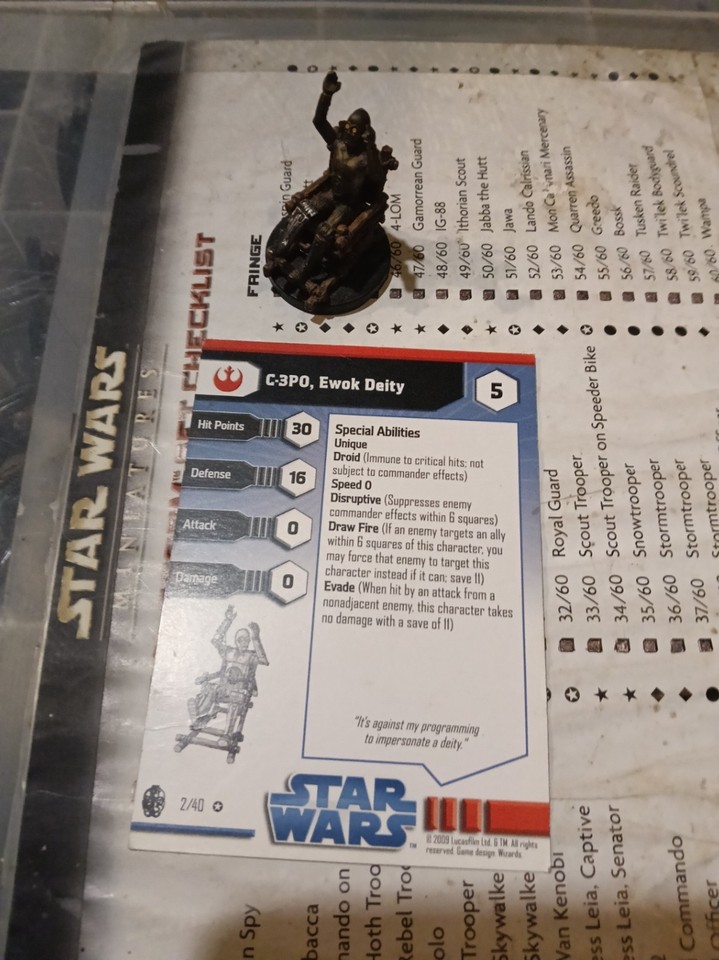 C3p0, ewok deity Star Wars Miniatures With Stat Card Wotc Disney | eBay