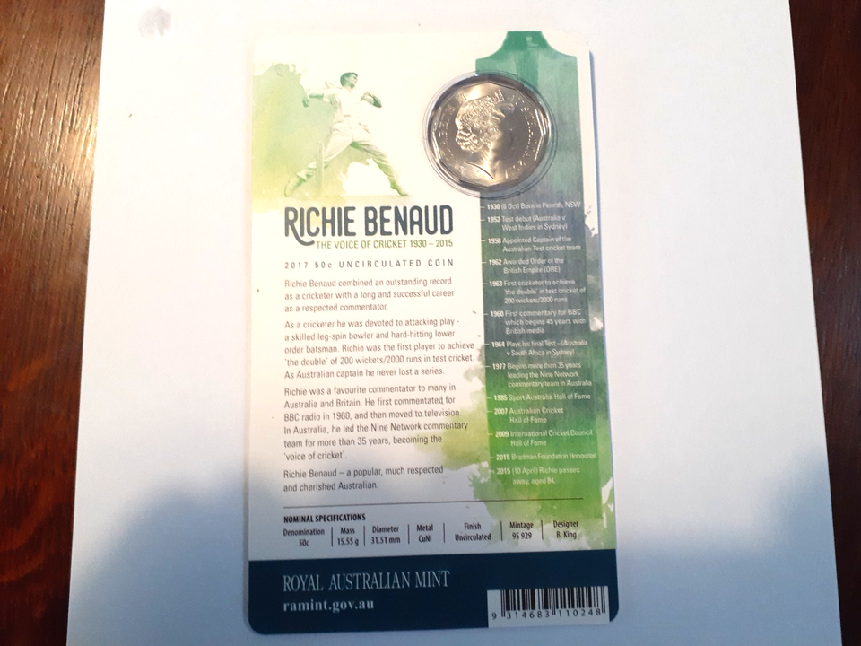 Richie Benaud 2017 Uncirculated 50c Coin in presentantion card | eBay ...