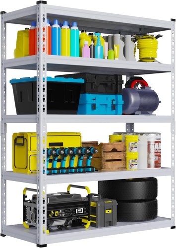 5 Tier Metal Storage Shelves Garage Shelving Adjustable Metal Racking ...