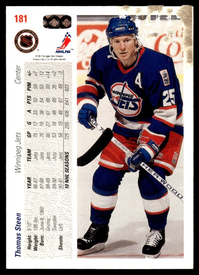 1991-92 Upper Deck #181 Thomas Steen Winnipeg Jets | eBay