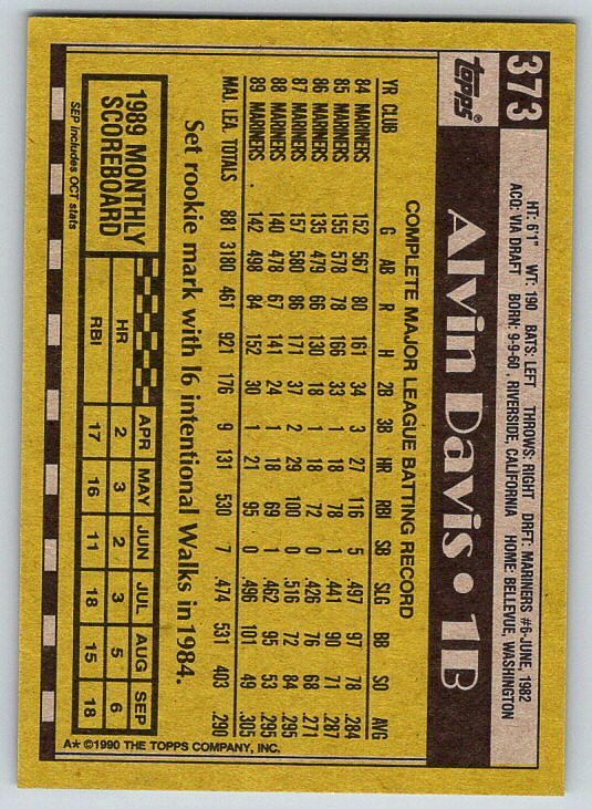 1990 Topps Alvin Davis Seattle Mariners #373 | eBay