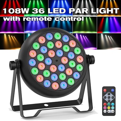 36LED Beam Wash Par Can Light DMX Storbe Remote Stage DJ Disco Party ...