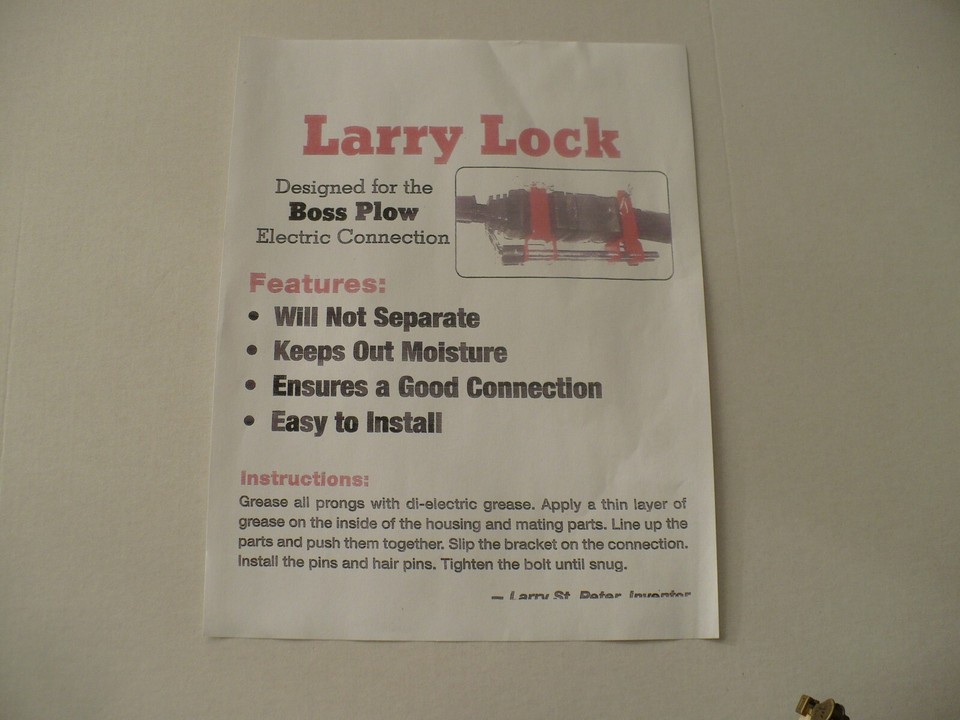 Boss Snow Plow Electrical Connection Plug Lock Larry Lock | Hydraulic