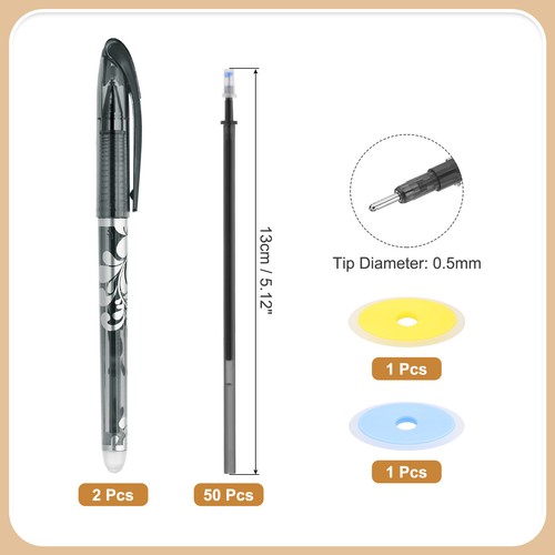 2Pcs Erasable Gel Pens with 50 Refills & 2 Erasers, 0.5mm Black Ink ...