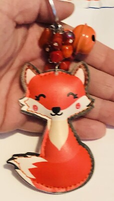 Orange Fox Bell Glass Beads Backpack Clip Keychain Fob Dangle Bag Tote ...