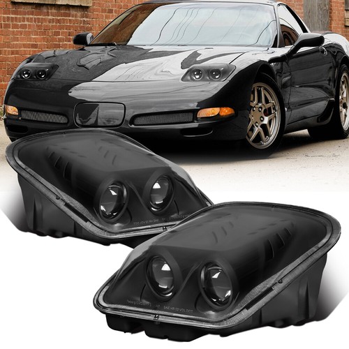For 1997-2004 Chevy Corvette C5 Black Dual Projector Headlights Lamps ...