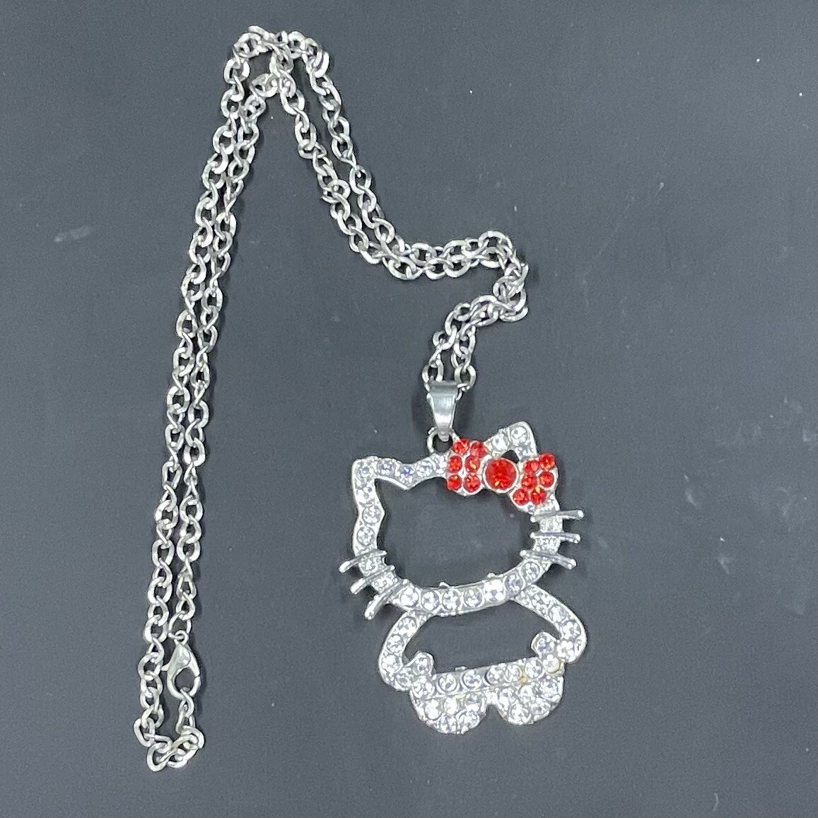 Hello Kitty Silver Chain Red Bow Crystal Pendant Neck… - Gem