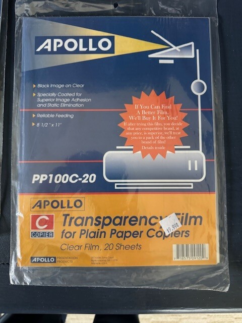 Apollo Laser Printer Copier Transparency Film Sheets 48 Count for sale ...
