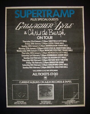 Supertramp Crime Of The Century UK Tour 1975 Poster Type Ad, Promo ...