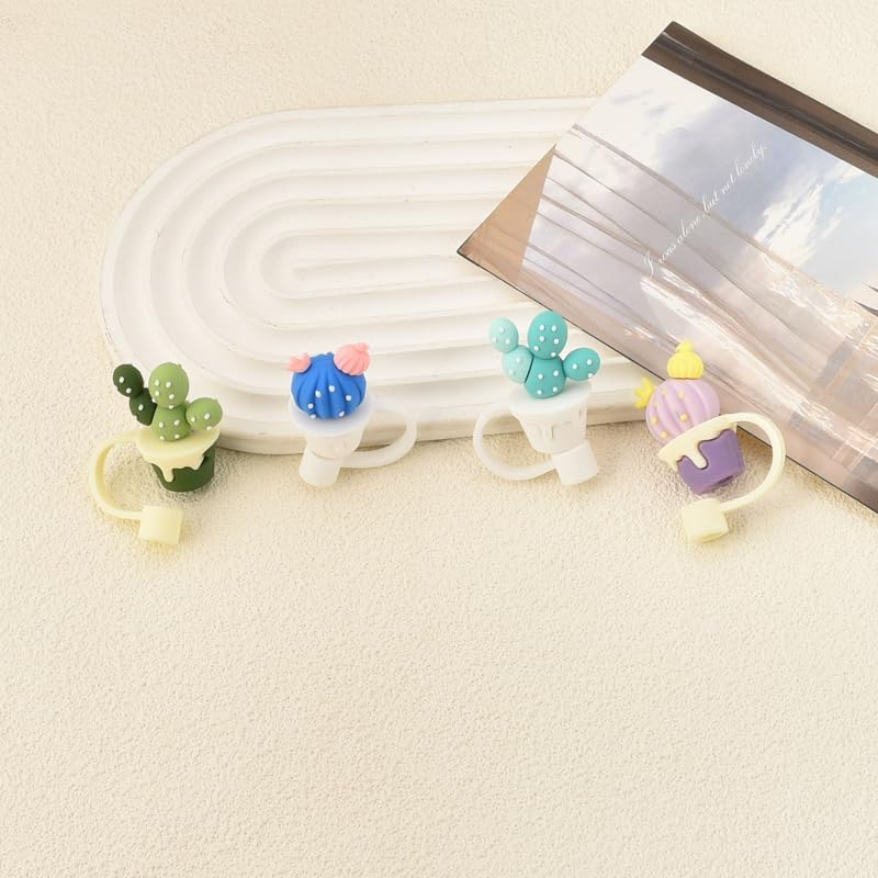 Silicone Straw Cover Drinking Straw Cap Cute Cactus Straw Toppers for 6 ...